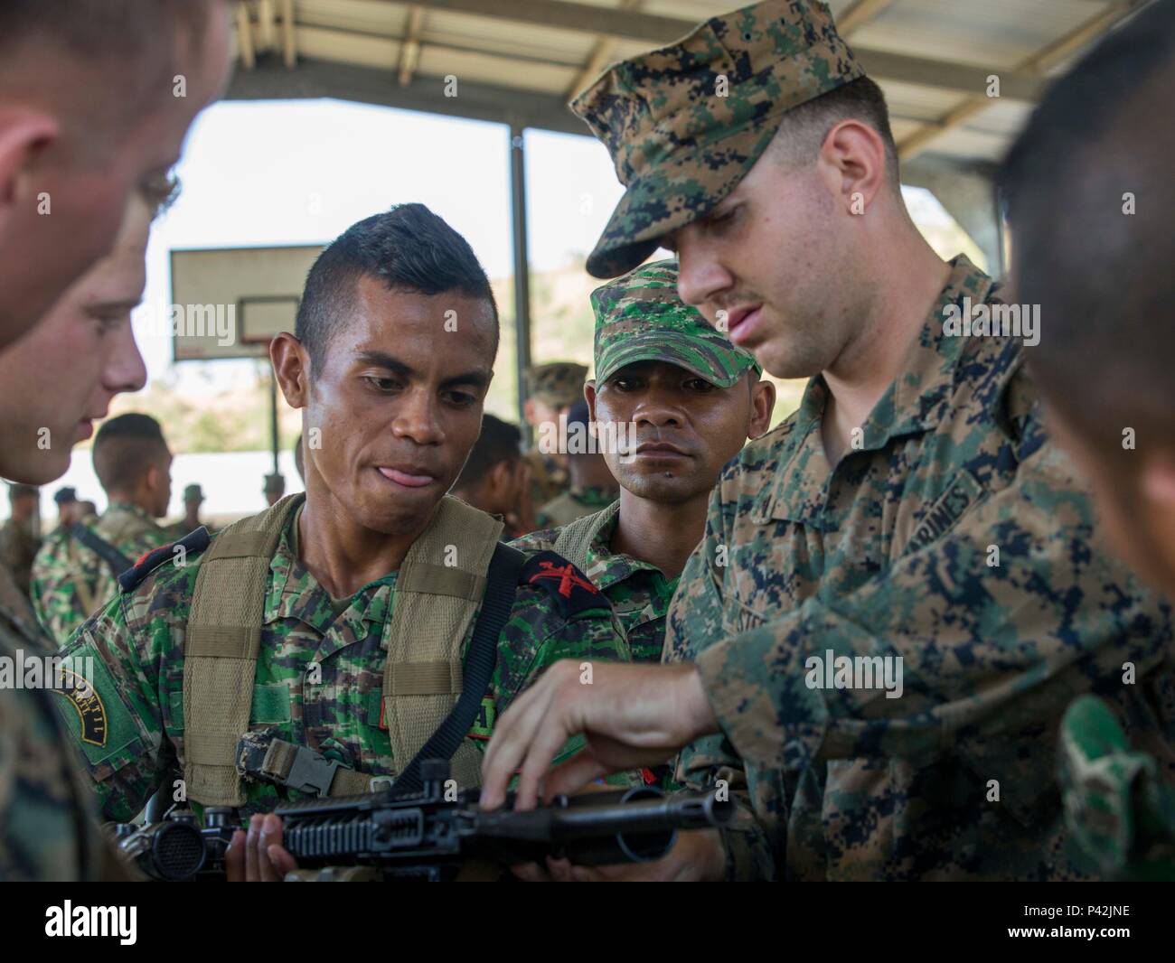 U.S. Marine Nathan H. Steed displays the optics mounted on the M16 A4 ...