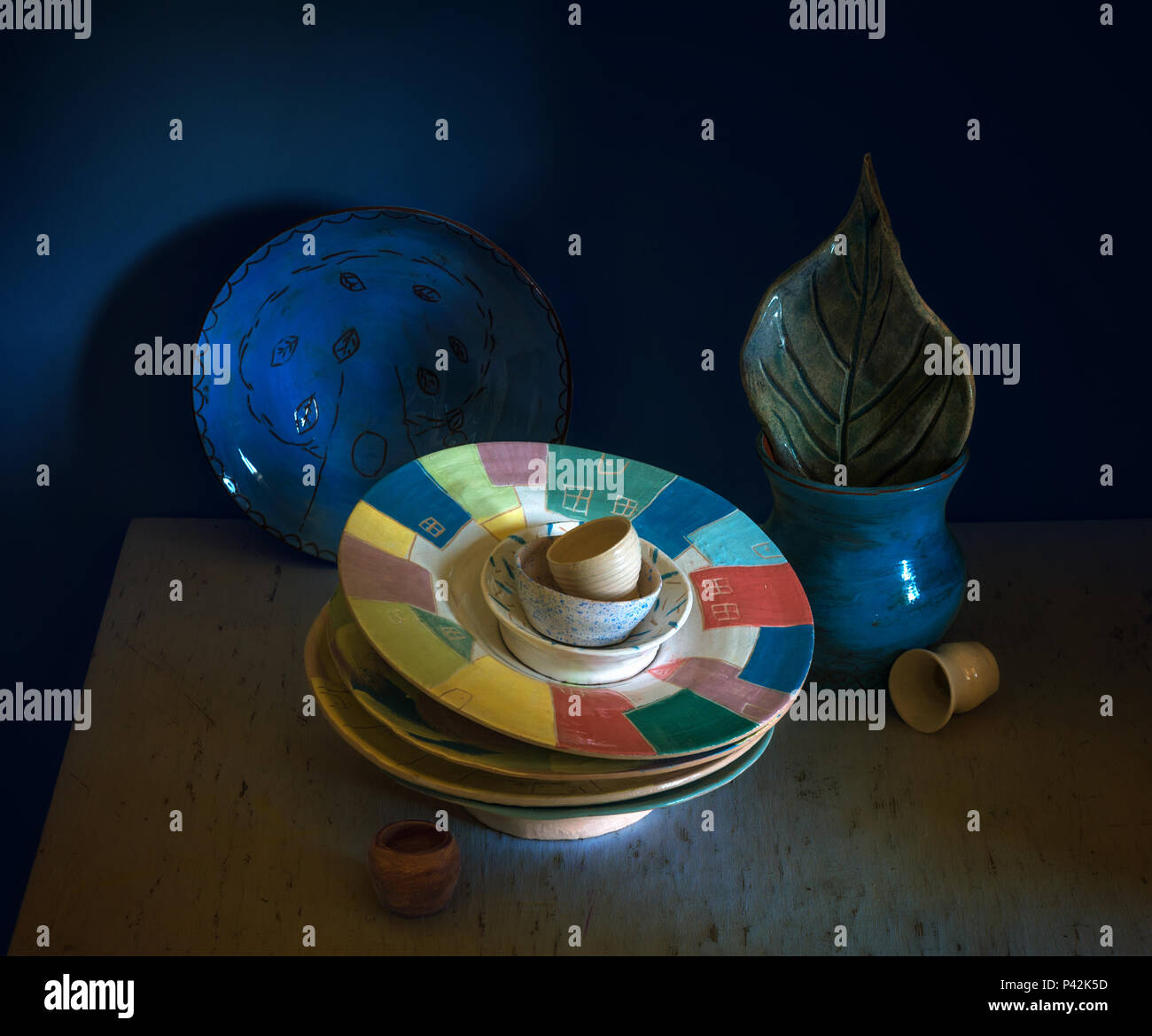 still life with handmade dishes. ceramics. pottery Stock Photo - Alamy
