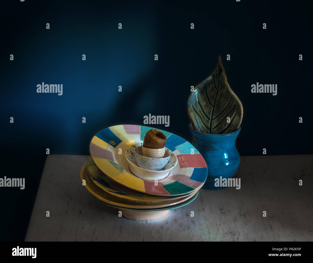 still life with handmade dishes. ceramics. pottery Stock Photo - Alamy