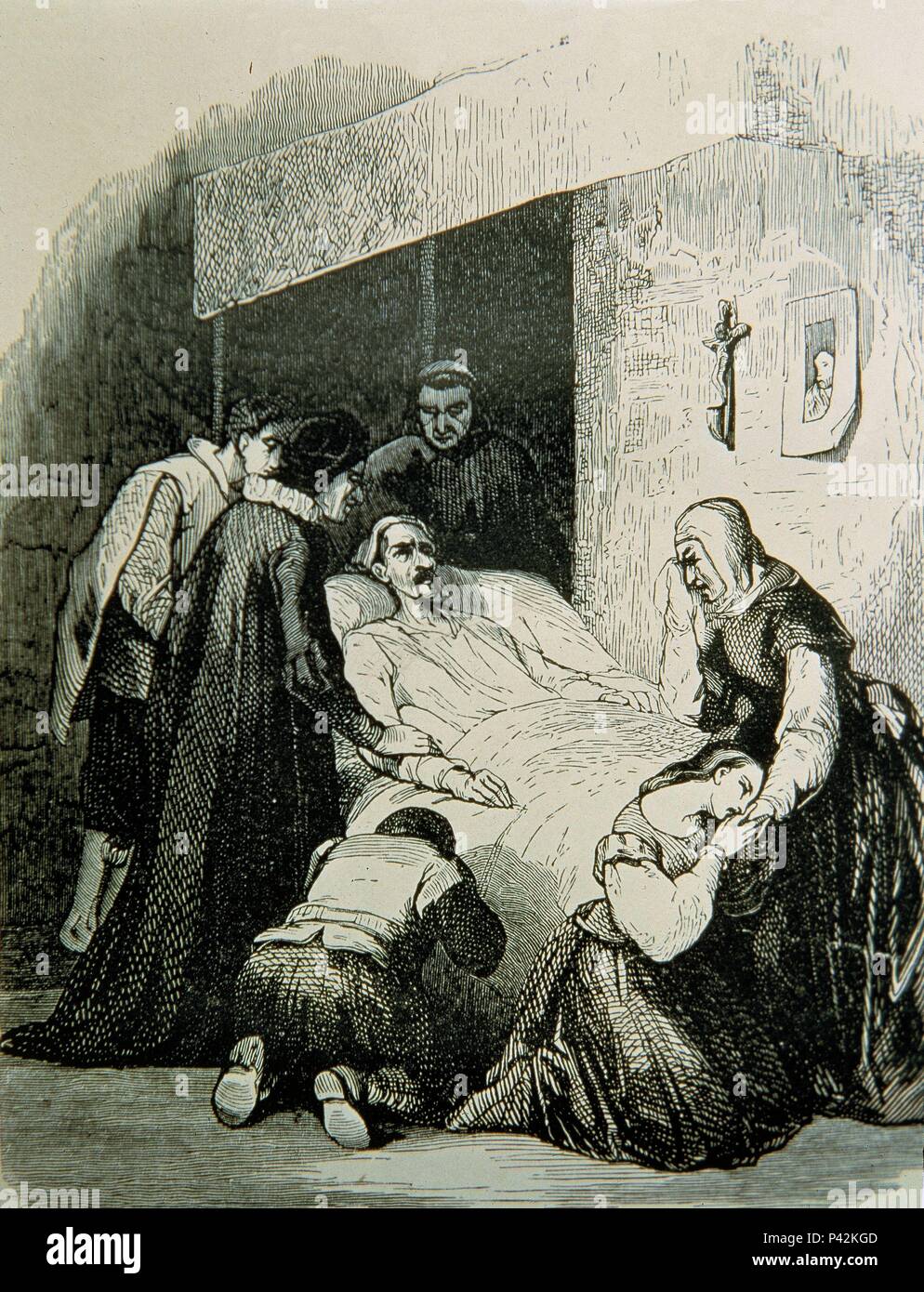 GRABADO-MUERTE DE DON QUIJOTE Stock Photo - Alamy