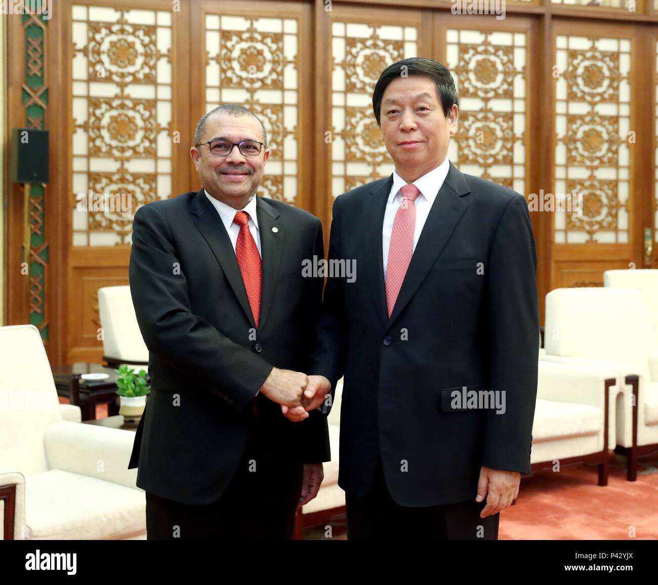 Beijing, China. 20th June, 2018. Li Zhanshu (R), chairman of the ...
