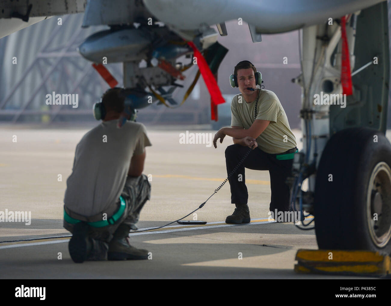 Airman Weston Meyer and Senior Airman Paul Willett, 51st Aircraft ...