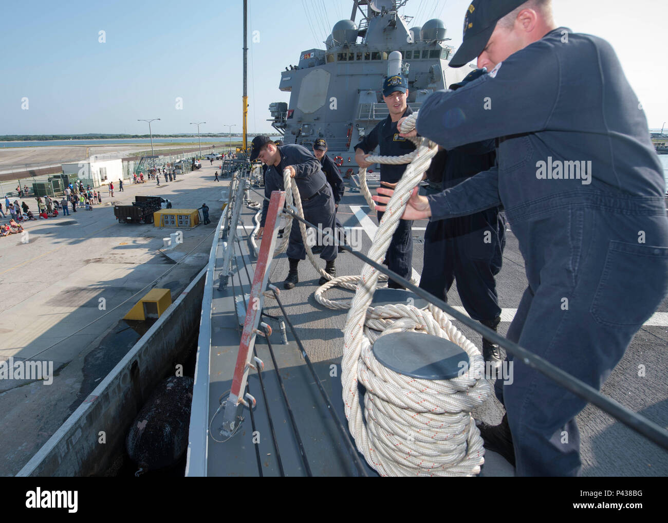 160601-N-DQ503-013 MAYPORT, Fla. (June 1, 2016) – Sailors handle ...