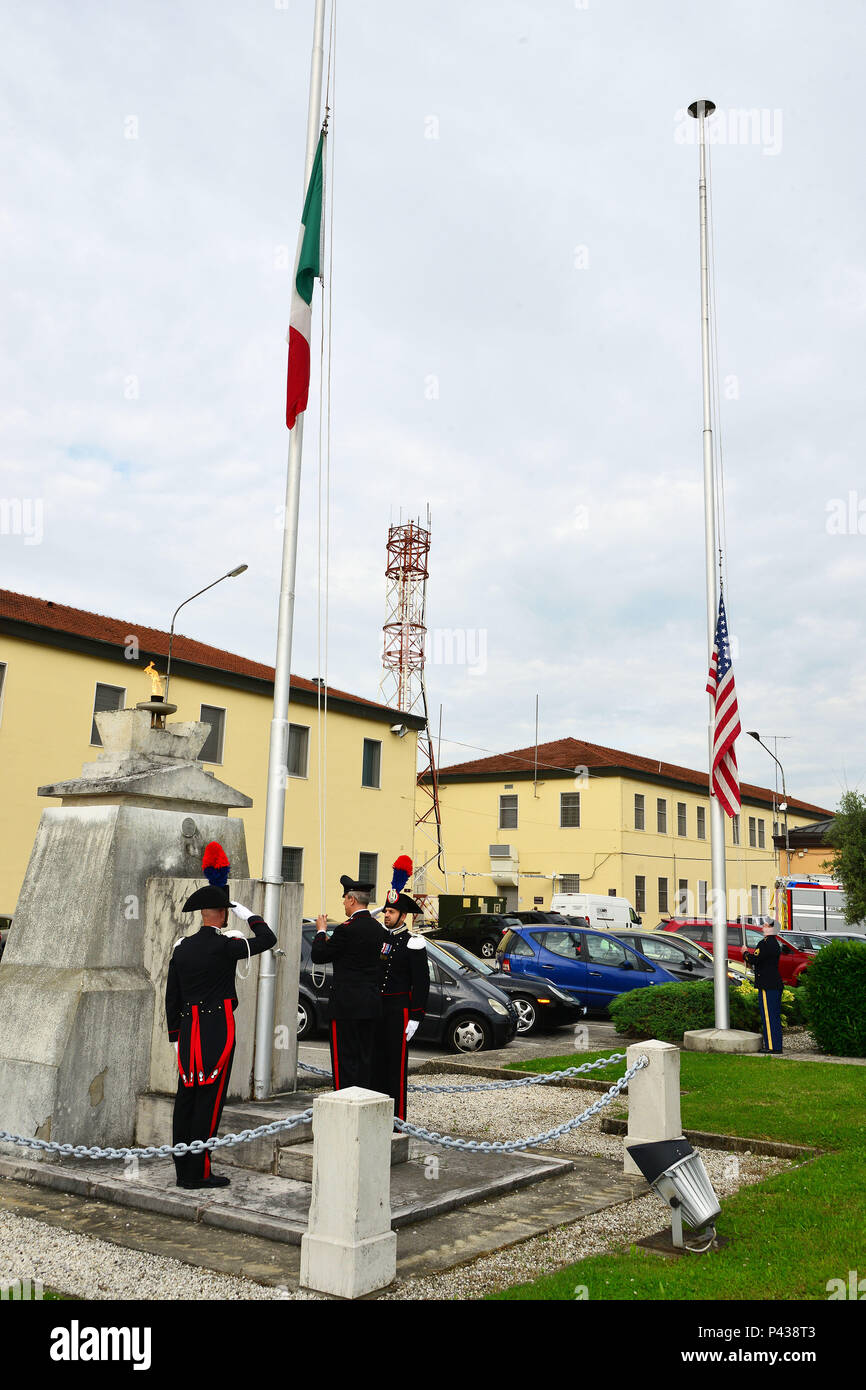 Carabinieri salute the Italian Flag during reveille celebration for the ...