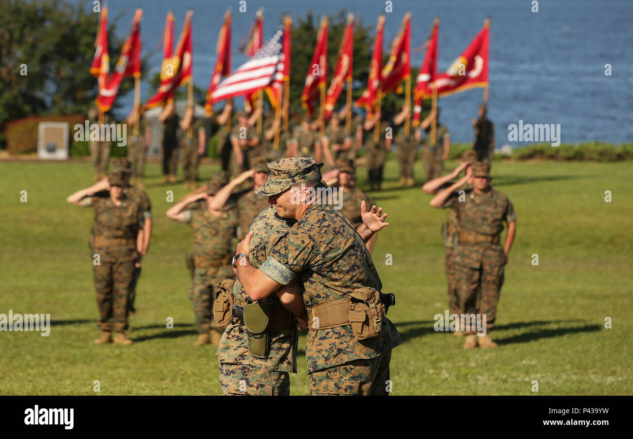U.S. Marine Corps Col. Daniel P. O'Hora, left, hugs Brig. Gen. Charles ...