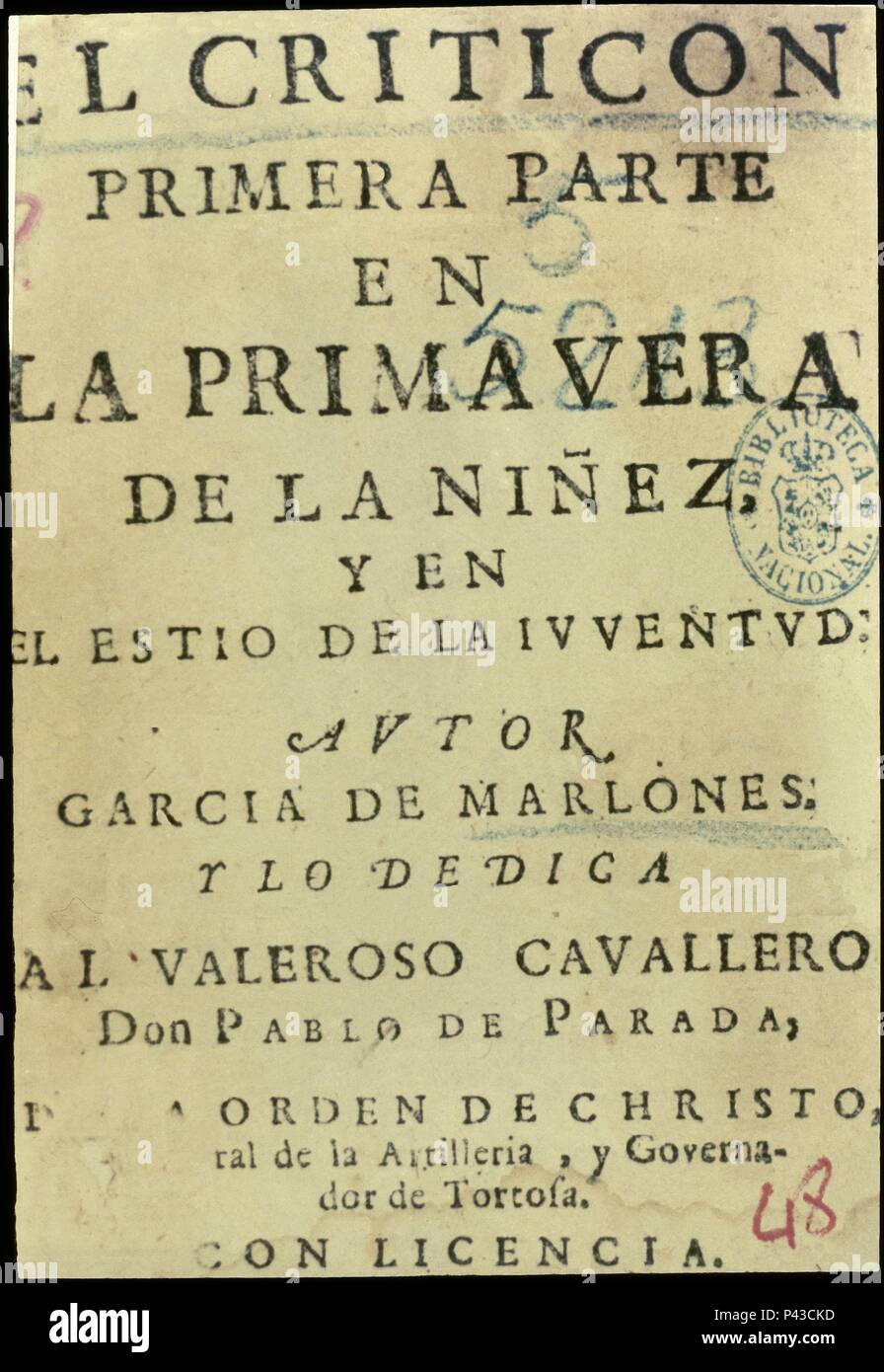 PORTADA DE EL CRITICON - ZARAGOZA 1651 - SEUD GARCIA MARLONES. Author ...