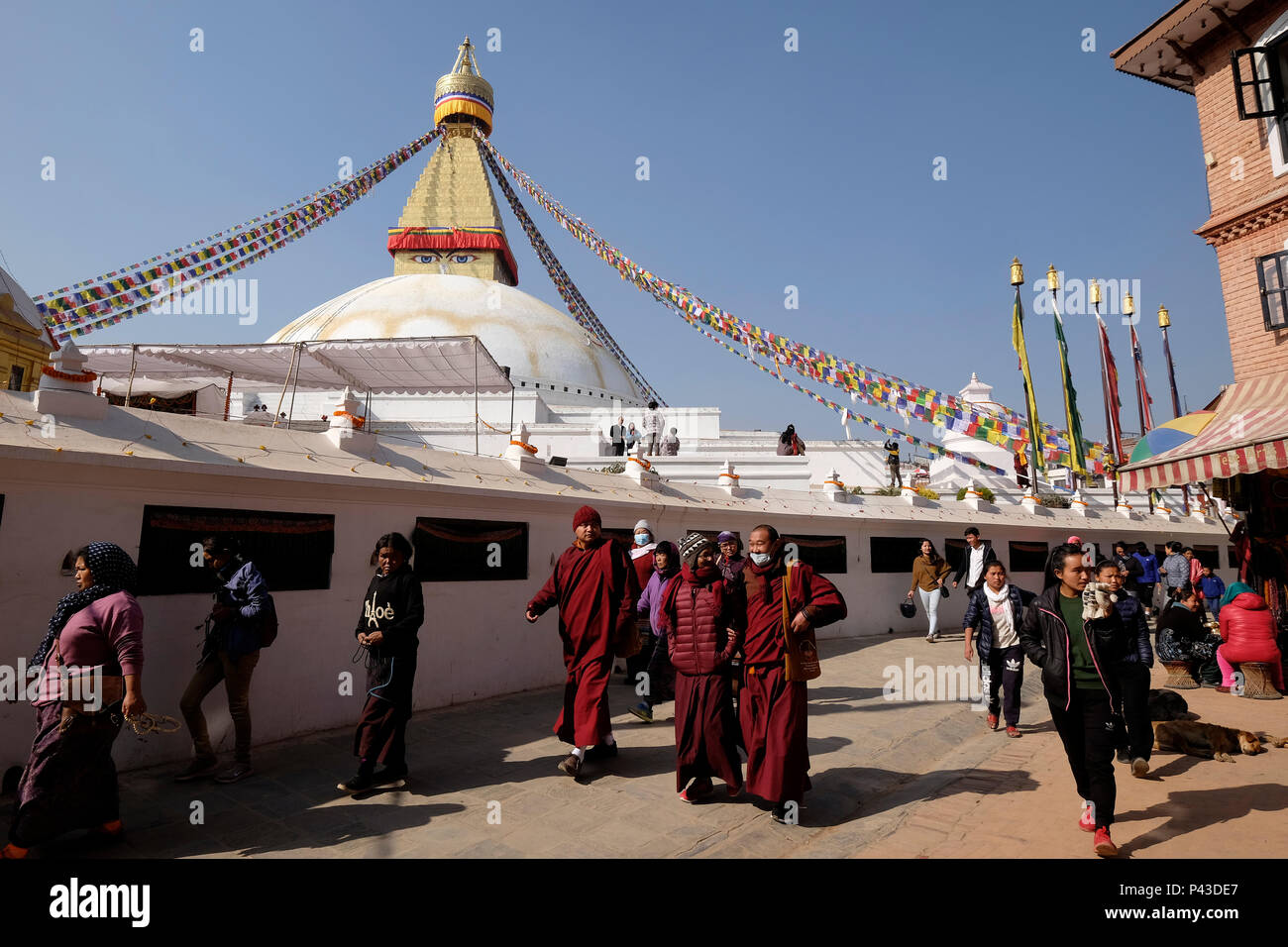 Nepal, Bouddhanath, local stupa and daily life Stock Photo - Alamy