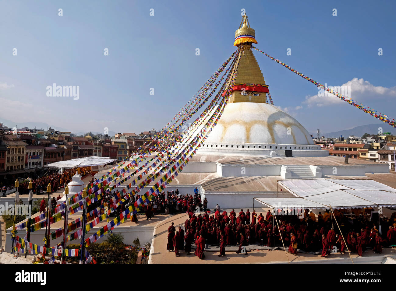 Nepal, Bouddhanath, local stupa and daily life Stock Photo - Alamy