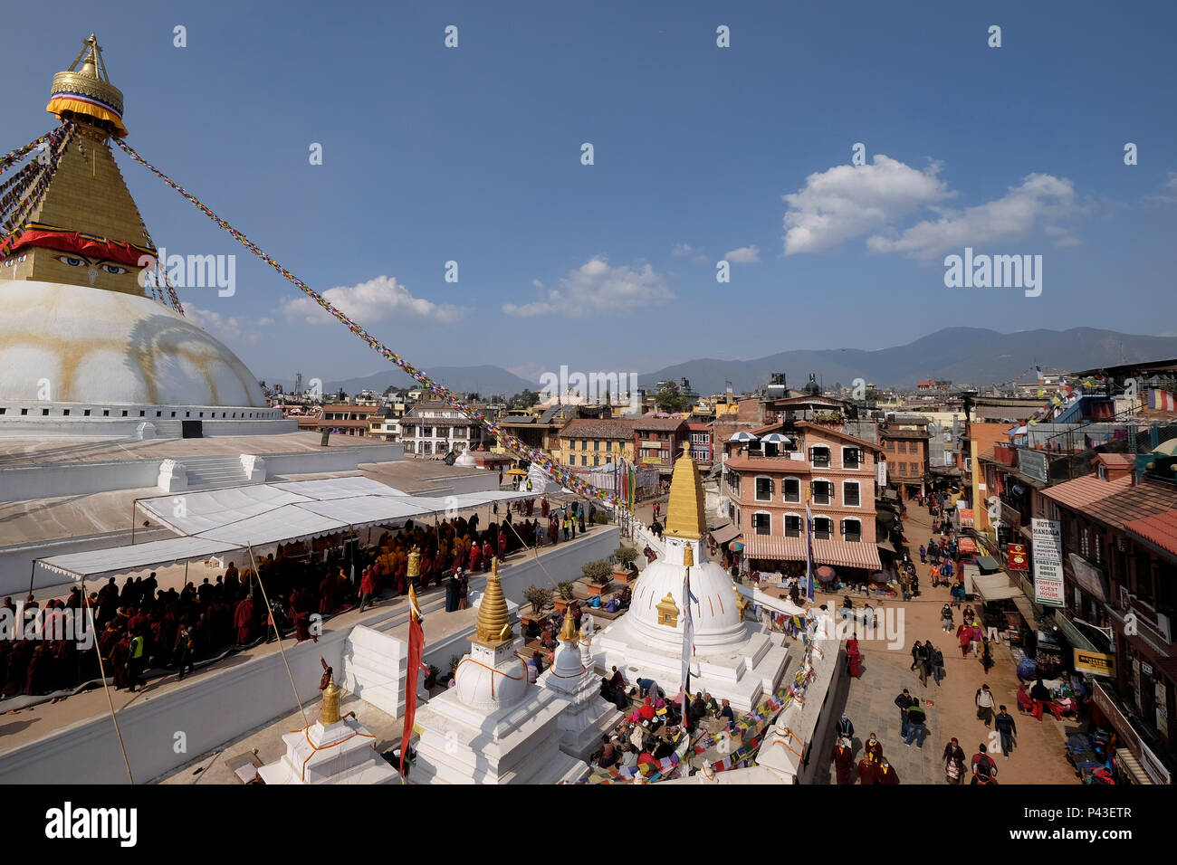 Nepal, Bouddhanath, local stupa and daily life Stock Photo - Alamy