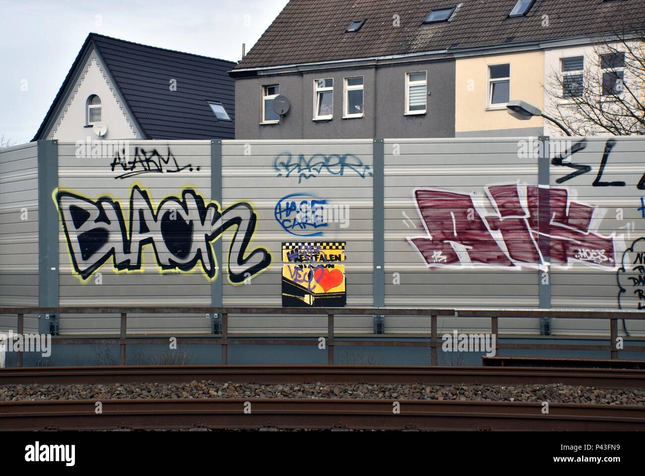 Graffiti on sound barrier on 03.03.2017 in Dortmund-Hörde - Germany ...