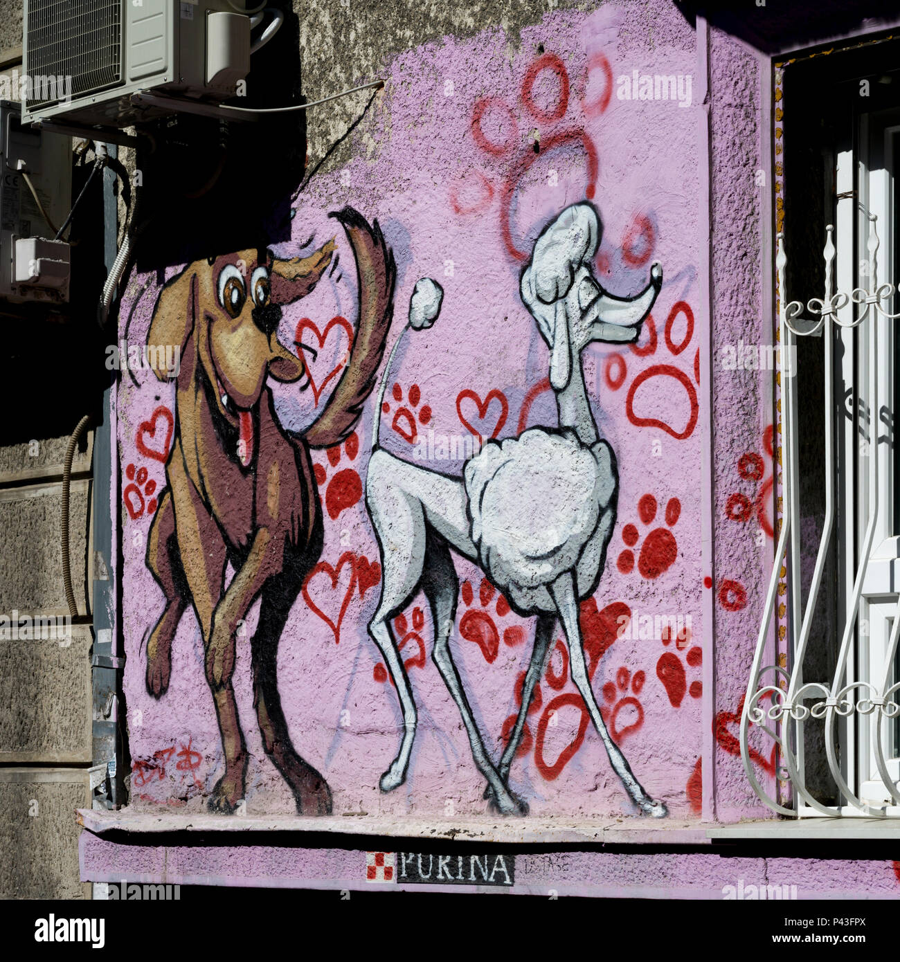 Graffiti picture of dogs on a wall, Belgrade, Serbia Stock Photo - Alamy