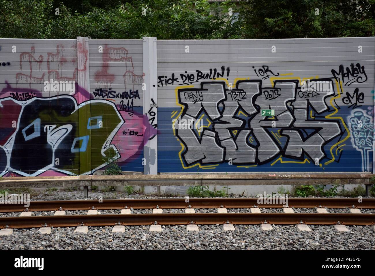 Graffiti on sound barrier at railway line on 29.07.2017 in Bochum ...