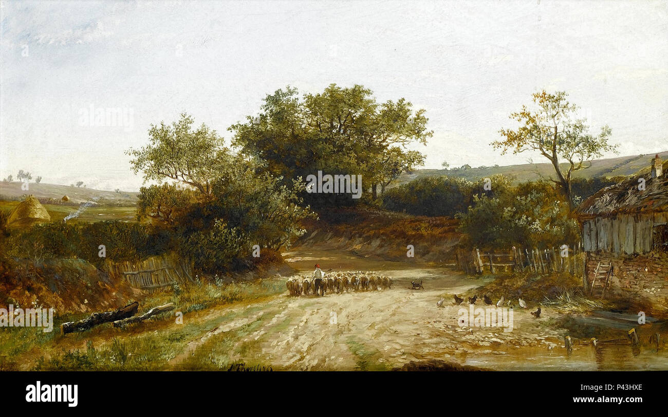 Thors Joseph - Shepherd and Flock on a Path Stock Photo - Alamy