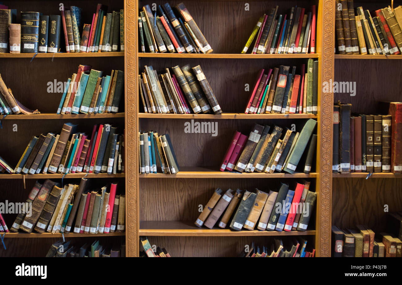 Bookshelf with old Turkish Ottoman handwriting books Stock Photo - Alamy