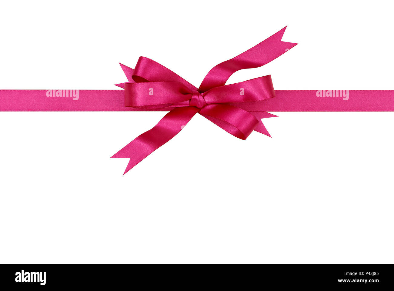 Pink gift ribbon and bow isolated on white background horizontal Stock ...