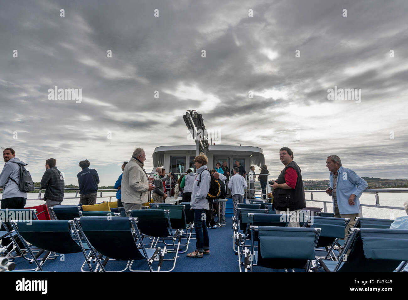 Tourists on boat in Danube River, Viminacium, Selo Kostolac, Kostolac ...