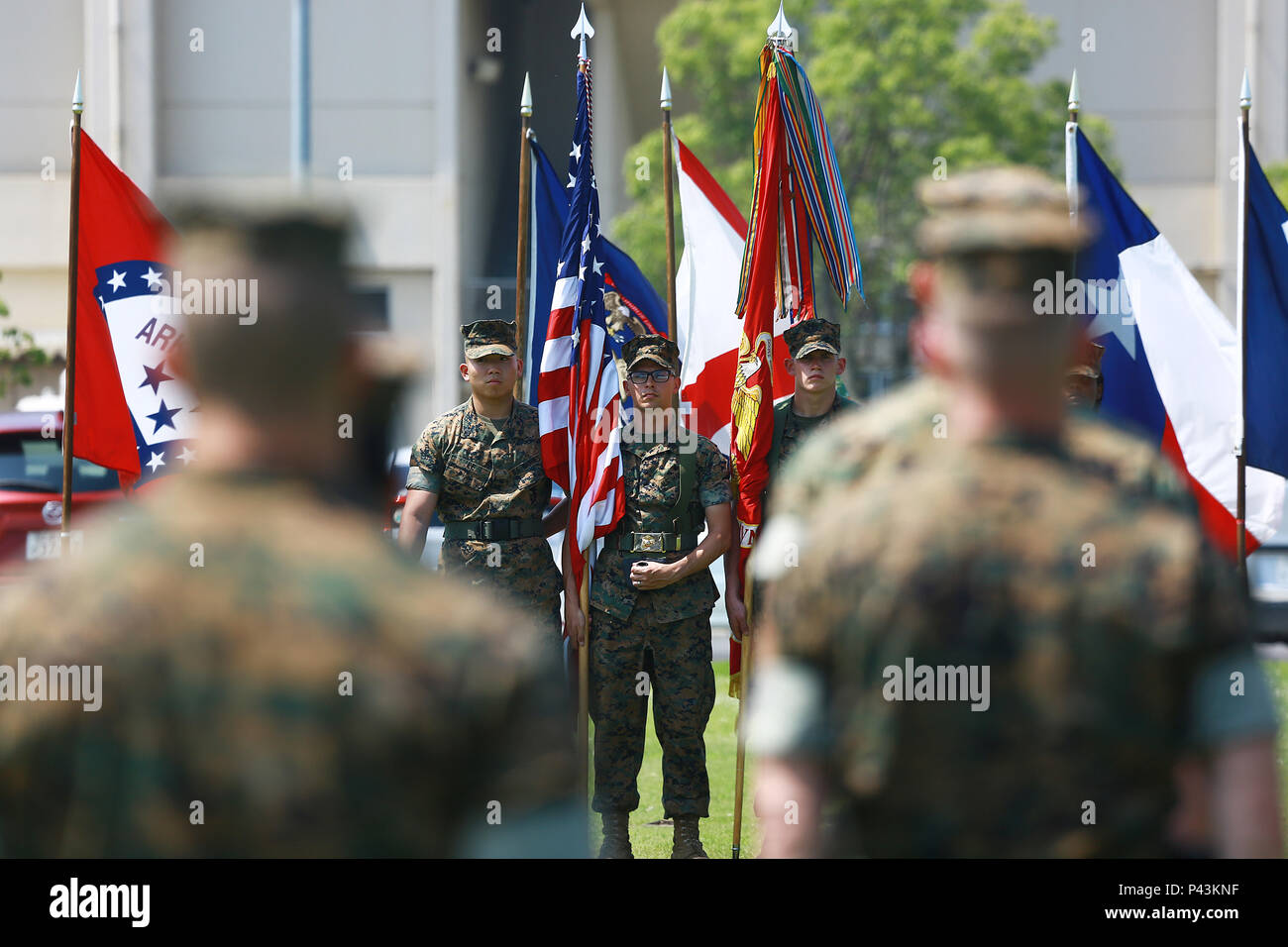 U.S. Marines with Marine Aviation Logistics Squadron 12 color guard ...