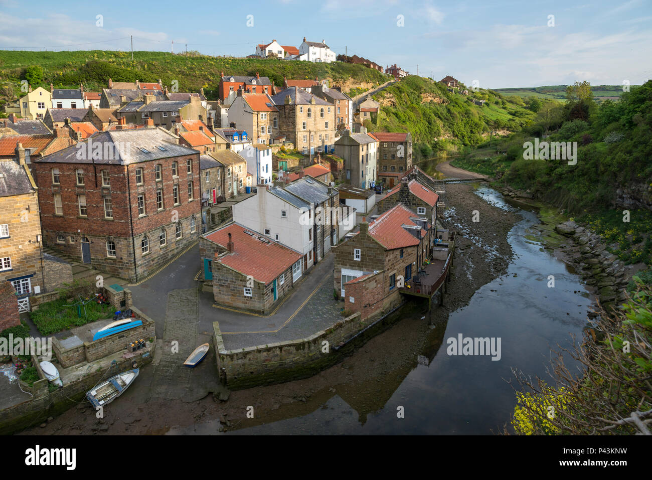 Historic village of Staithes in North Yorkshire, England. View from ...