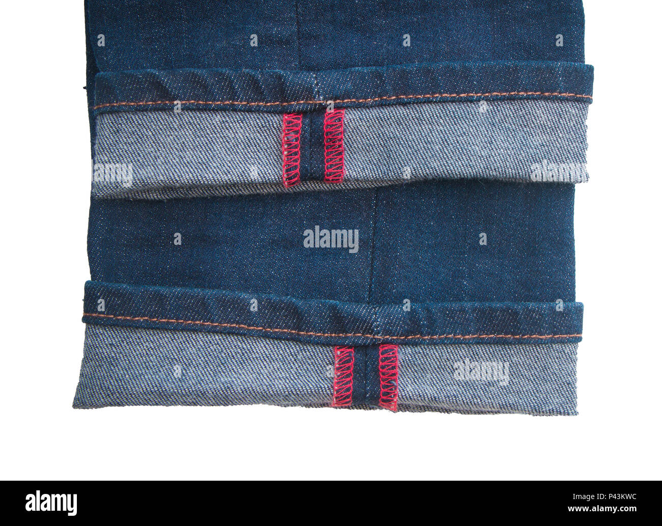 Denim texture with red seam for jeans background Stock Photo - Alamy