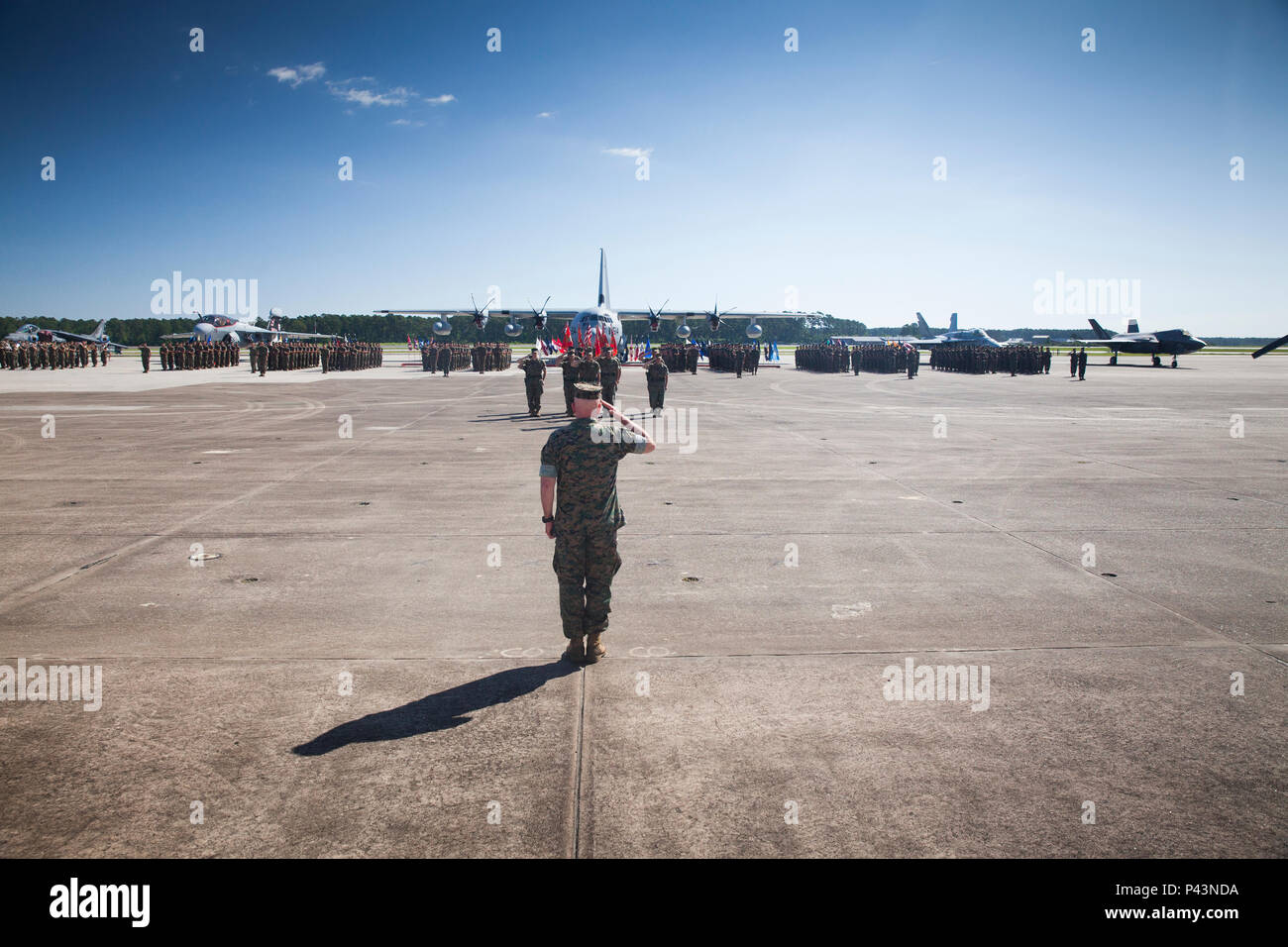 Maj. Gen. Gary L. Thomas salutes during the 2nd Marine Aircraft Wing ...