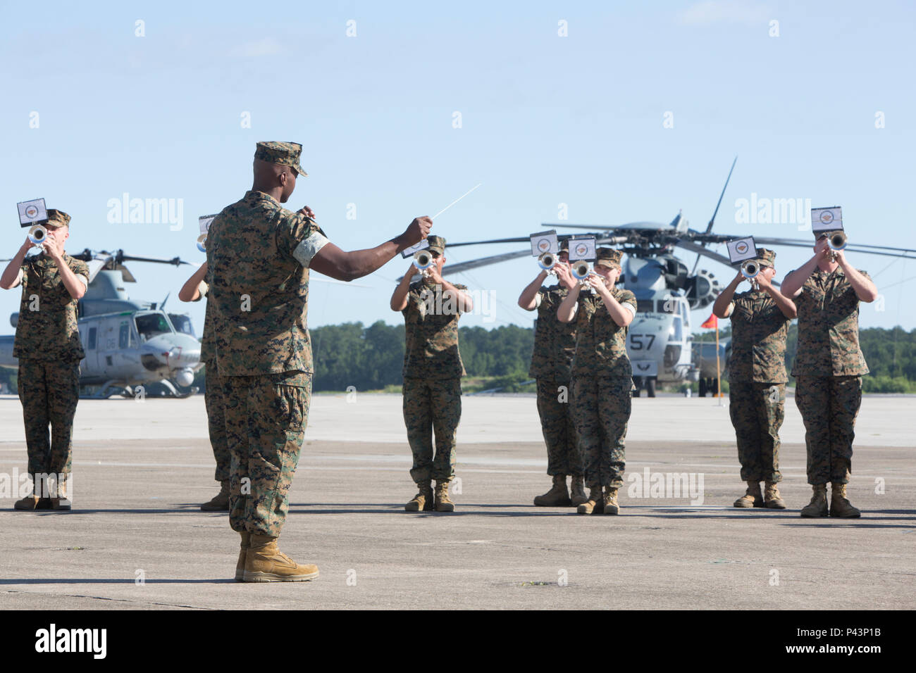 Members of the 2nd Marine Aircraft Wing (MAW) band, participate in a ...