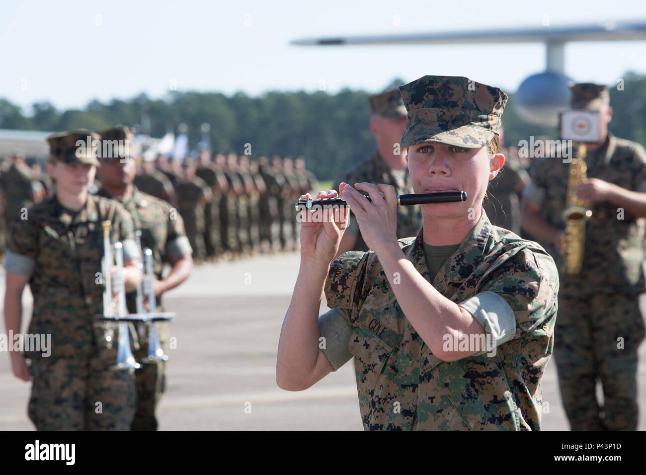 Members of the 2nd Marine Aircraft Wing (MAW) band, participate in a ...