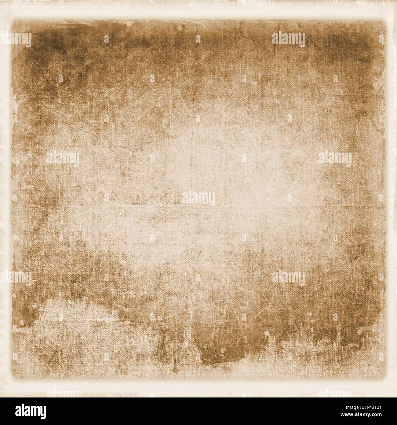 Vintage sepia fabric closeup with faded borders for texture or ...