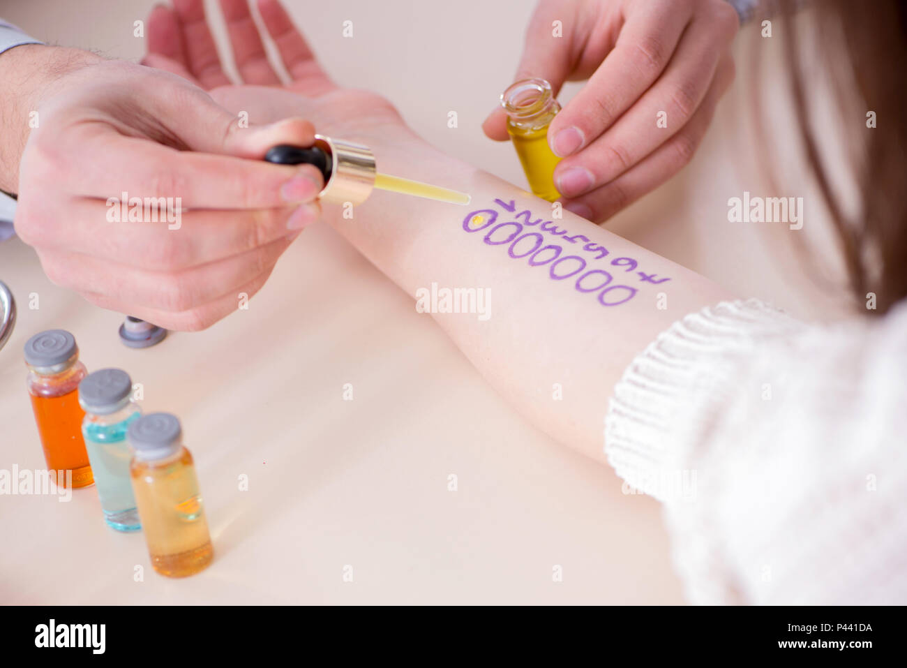 Doctor testing allergy reaction of patient in hospital Stock Photo - Alamy