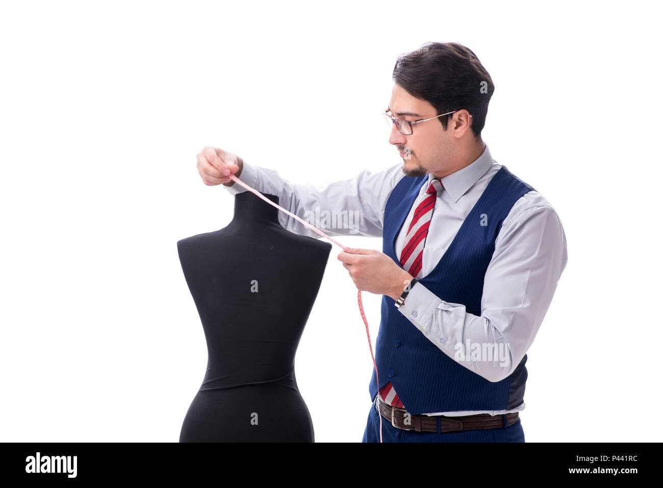 Male tailor isolated on white background Stock Photo - Alamy
