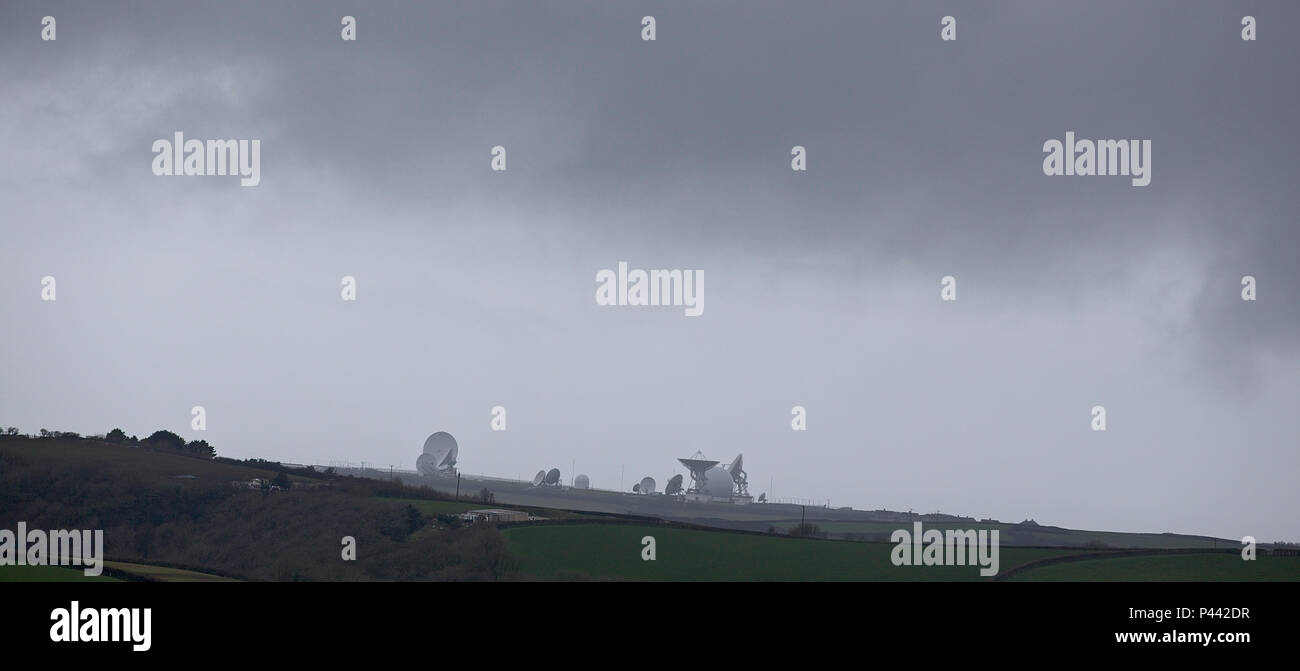 Radio listening dishes (GCHQ) near Bude, Cornwall, England, UK Stock ...