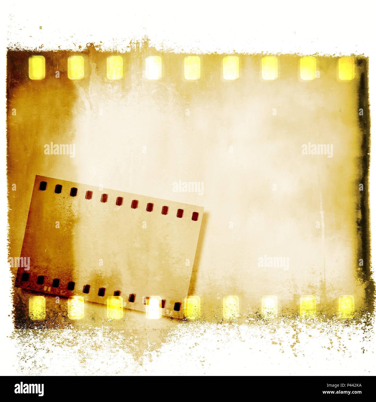 Yellow film strip frames on dripping background Stock Photo - Alamy