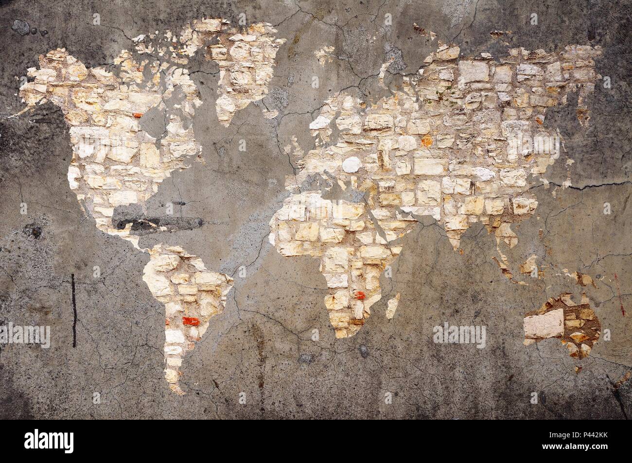 Stone world map on cracked wall background. Elements of this image ...