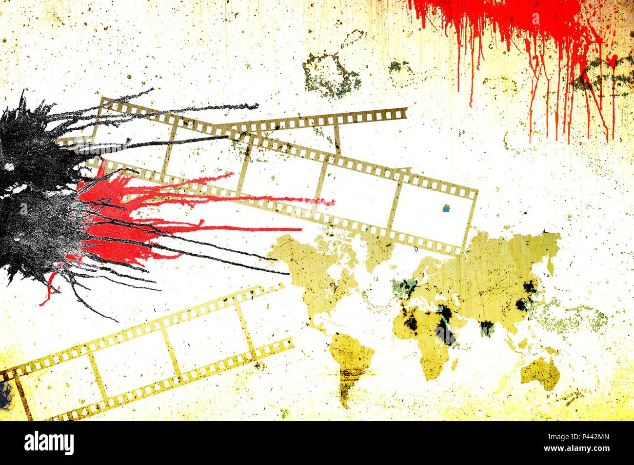 Grunge dripping film strip background with world map. Elements of this ...