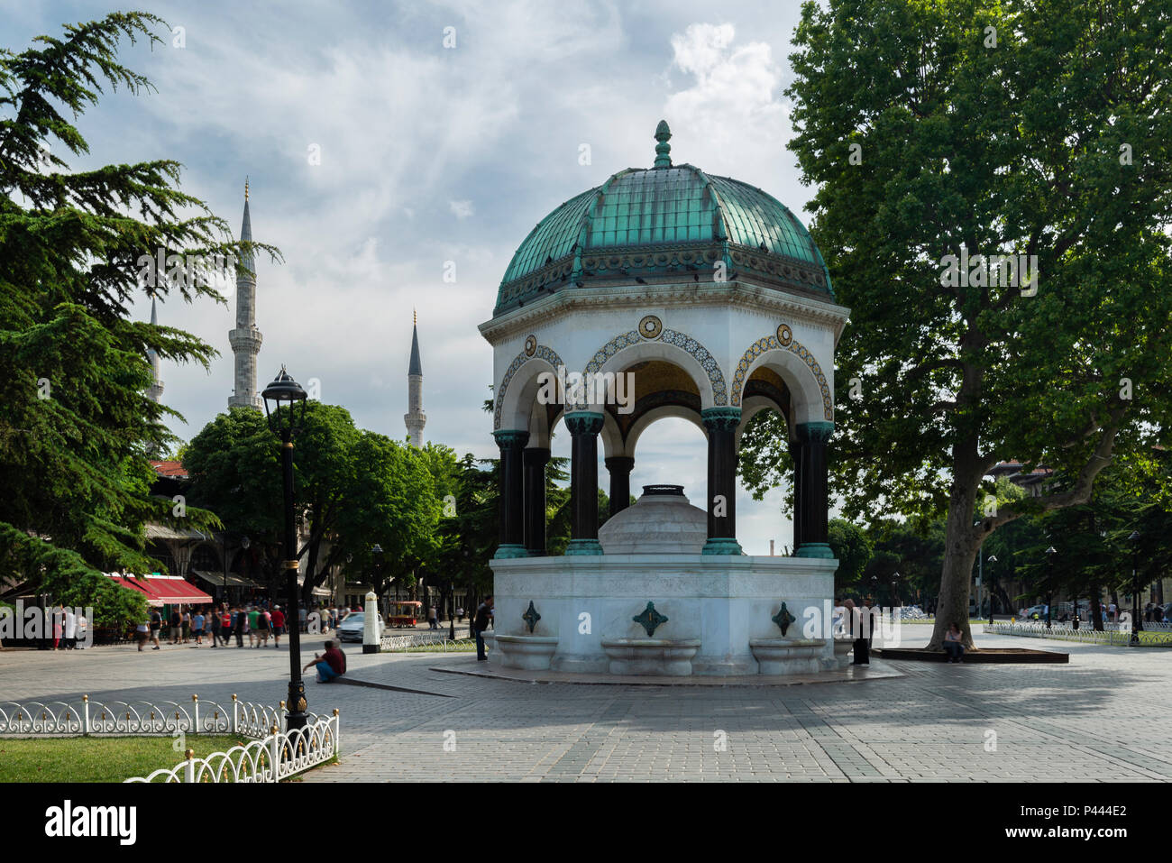 German Fountain in Sultan Ahmet Square and tourists, Istanbul - Turkey ...
