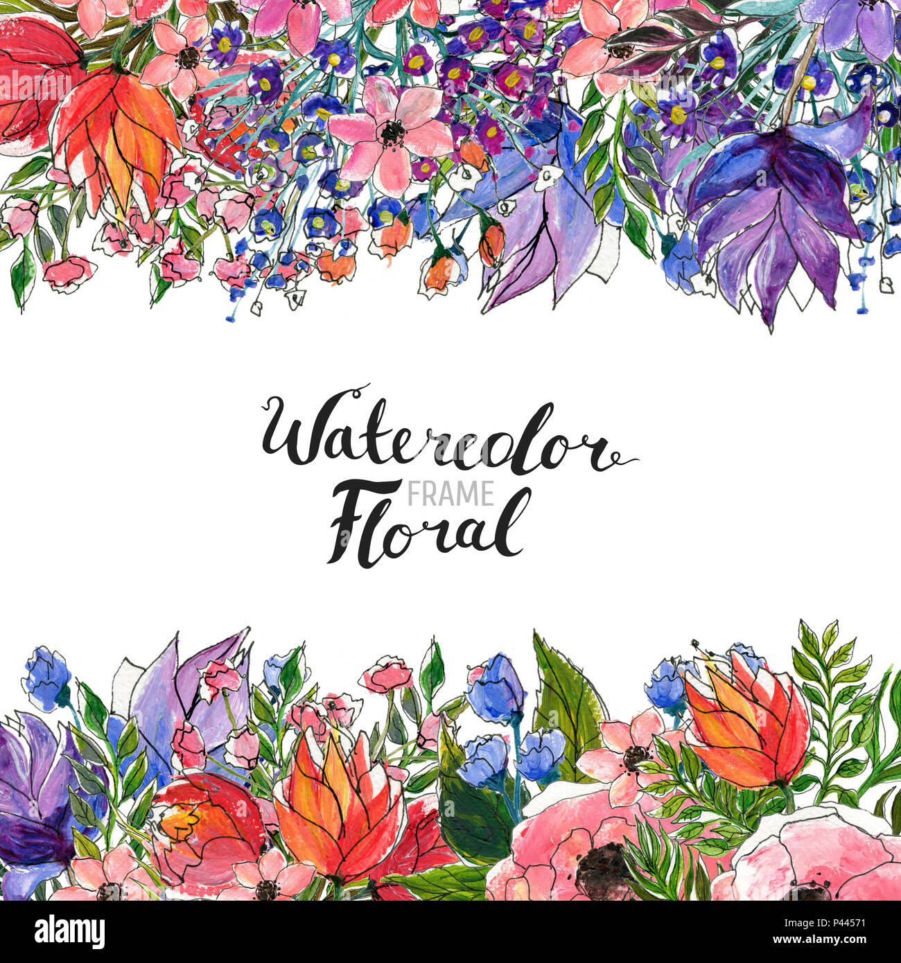 Watercolor Flower Border Stock Photo - Alamy