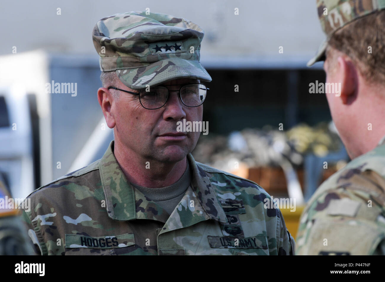 Lt. Gen. Ben Hodges, commander of U.S. Army Europe, visits the operation center for the 30th ...