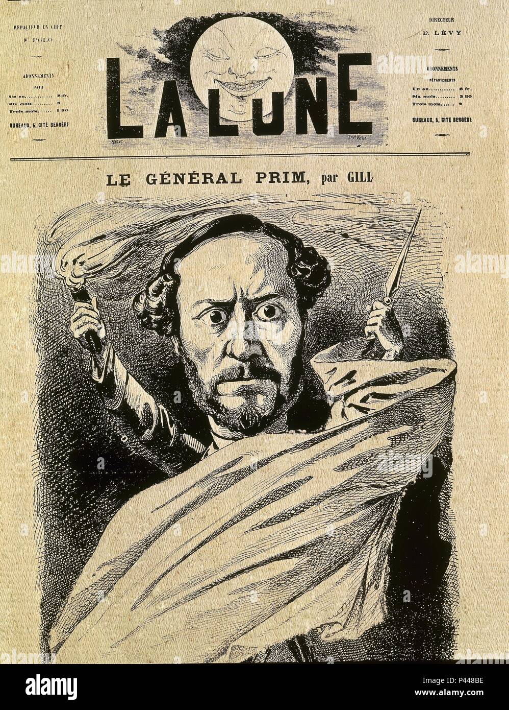 CARICATURA DEL GENERAL PRIM EN EL PERIODICO "LA LUNE" - 1867. Author ...