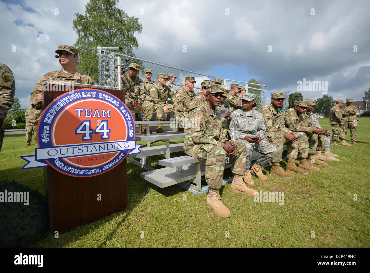 U.S. Soldiers with the 44th Expeditionary Signal Battalion attend the Battalion’s Change of ...