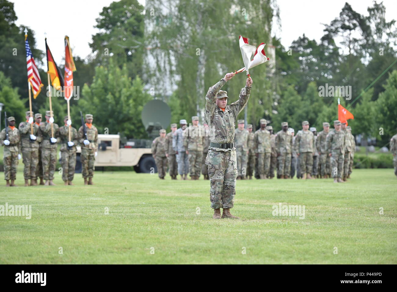 U.S. Army Sgt. Allison M. Gardner, assigned to the 44th Expeditionary Signal Battalion, signals ...