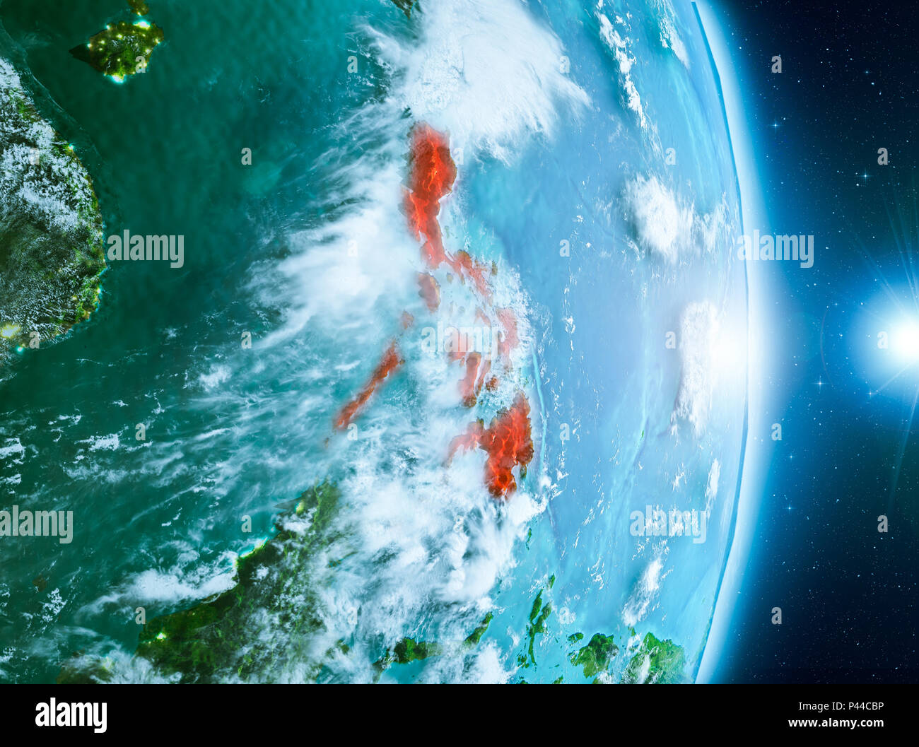 Philippines from orbit of planet Earth with clouds during sunrise with ...