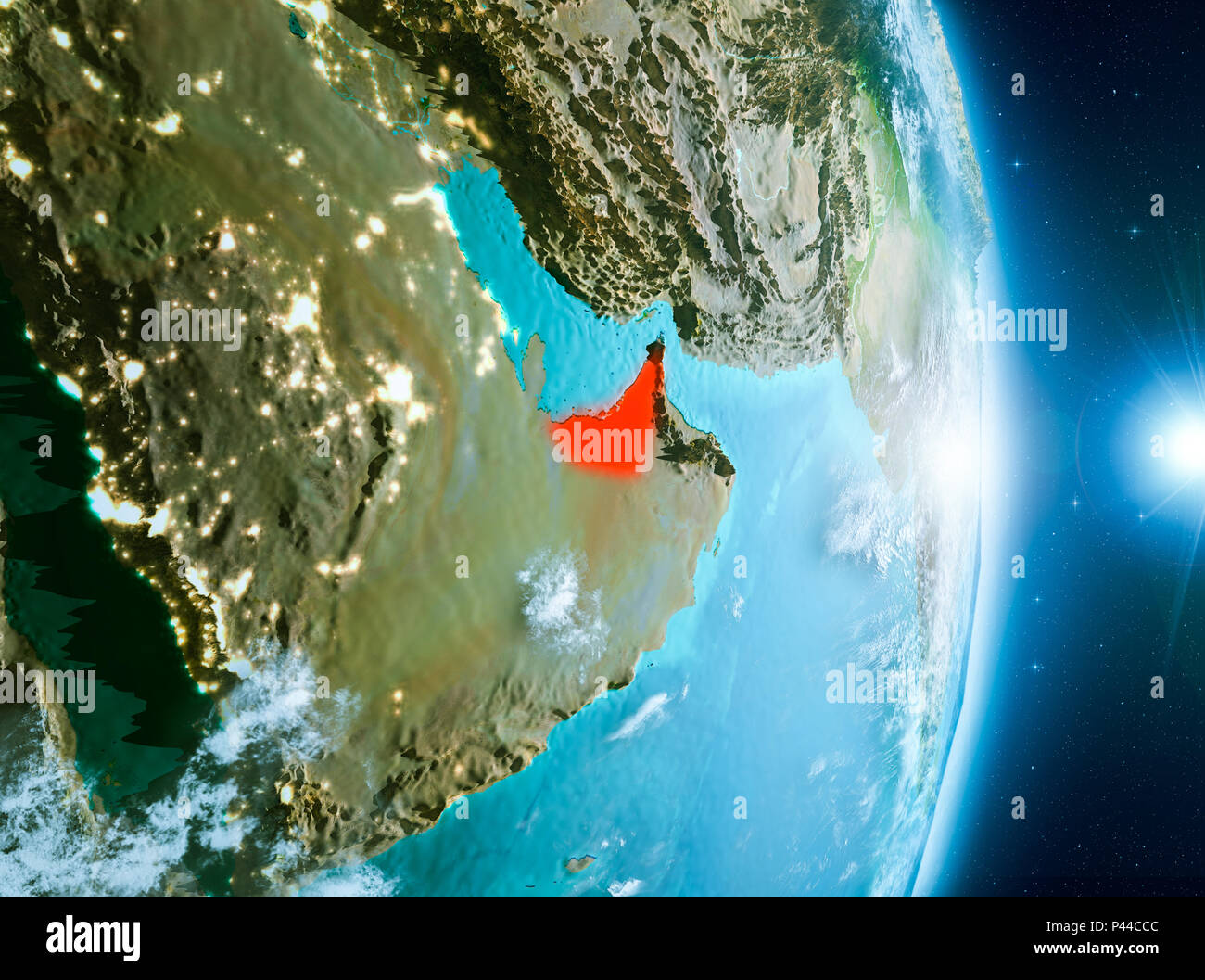 United Arab Emirates from orbit of planet Earth with clouds during ...