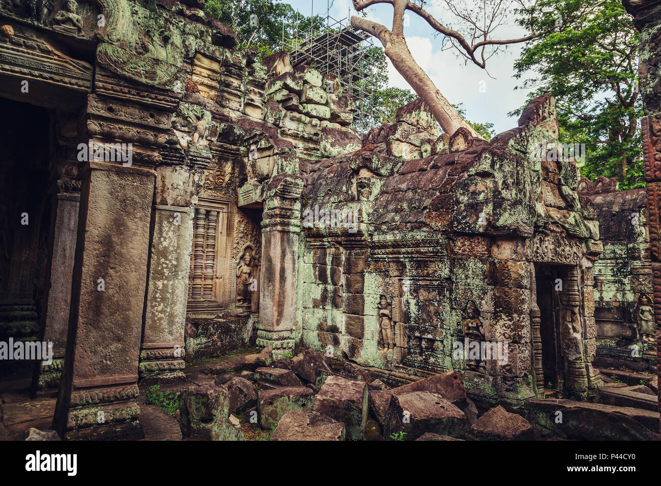 Ancient and majestic temple of Preah Khan. Great circle of Angkor, Siem ...