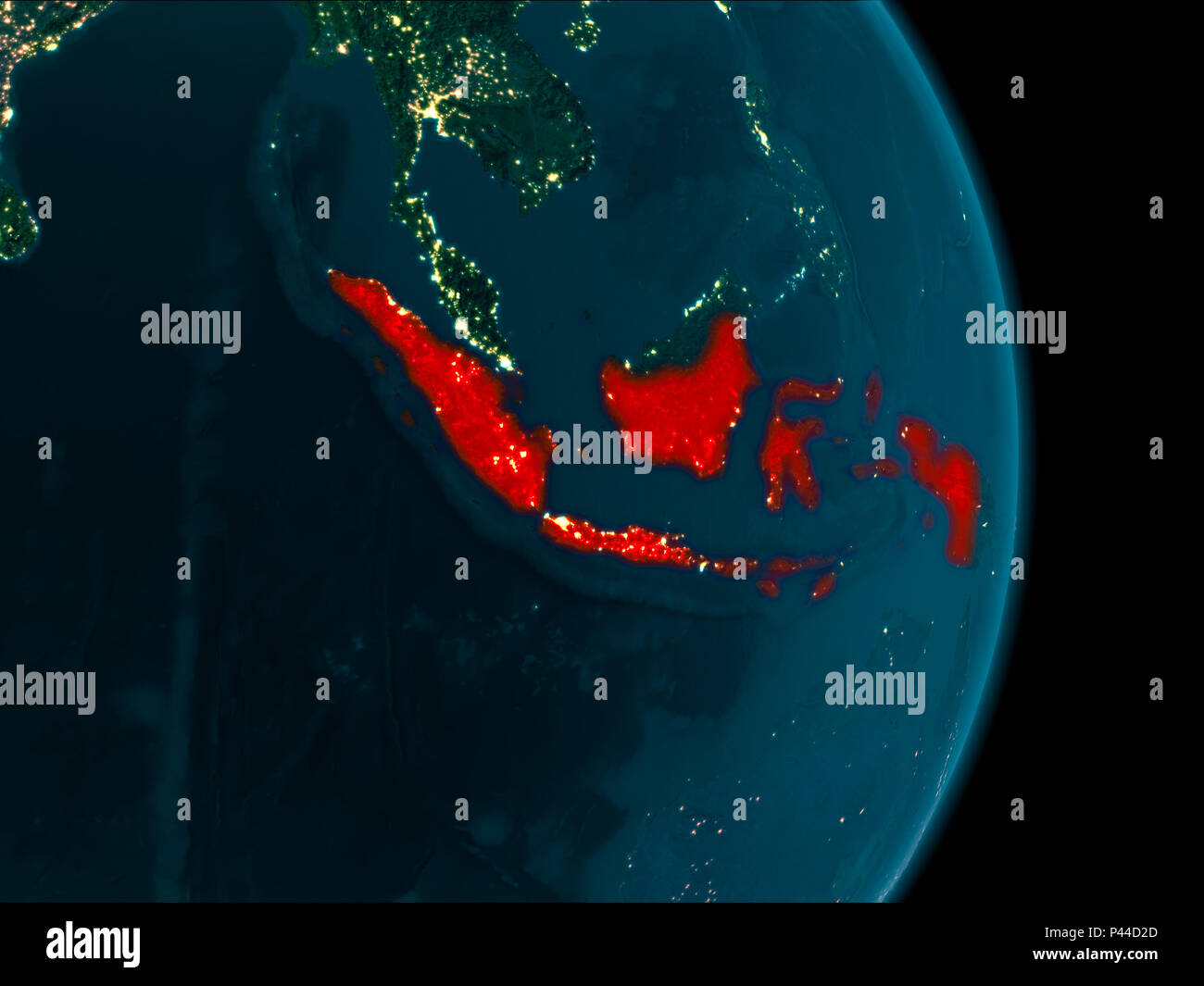 Illustration of Indonesia as seen from Earth’s orbit at night. 3D ...