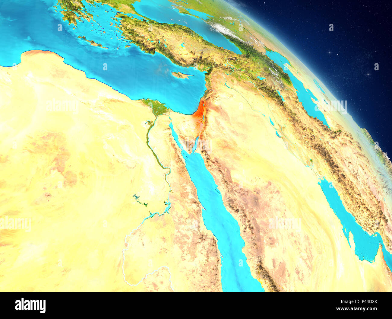 Illustration of Israel as seen from Earth’s orbit. 3D illustration ...