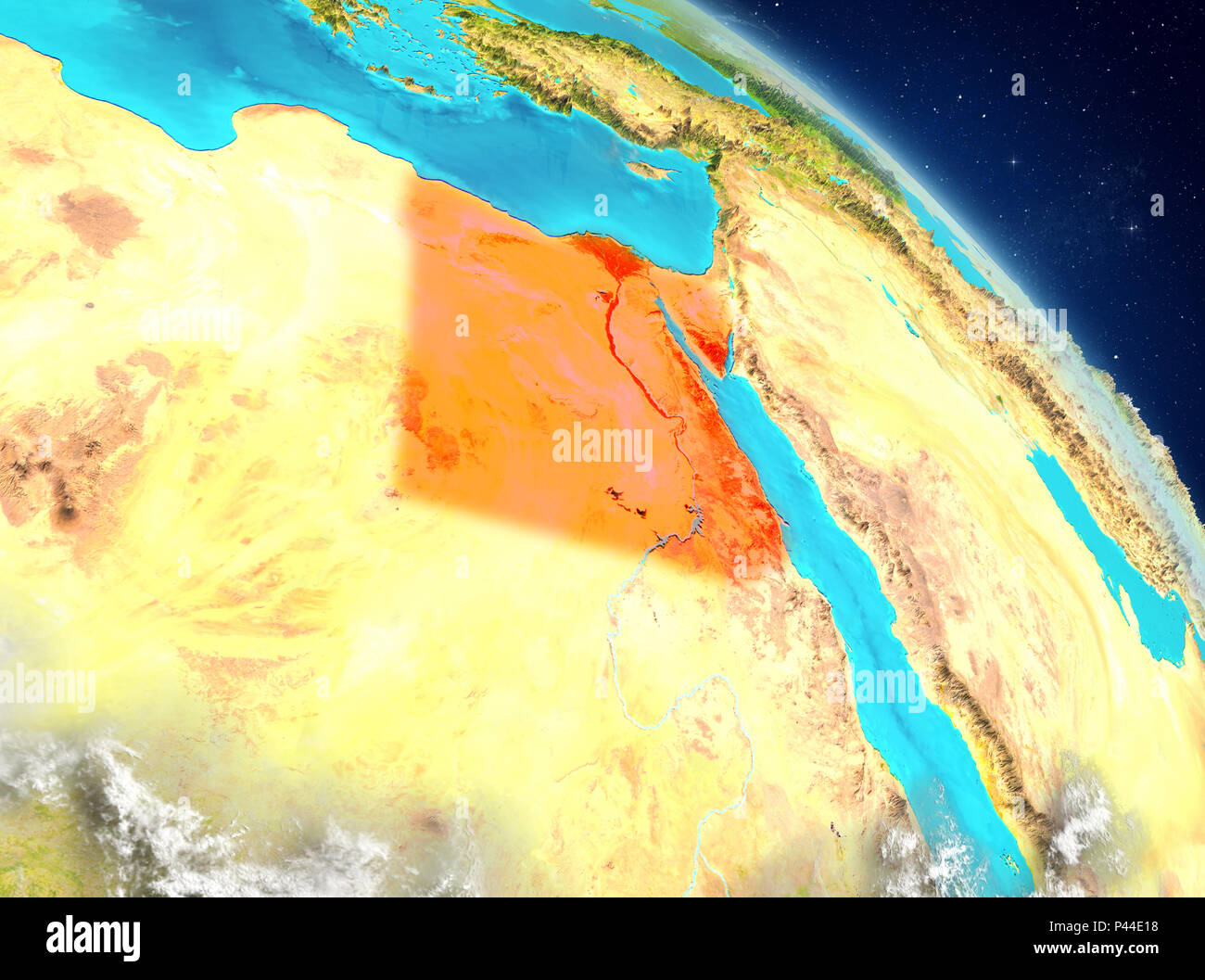 Illustration of Egypt as seen from Earth’s orbit. 3D illustration ...