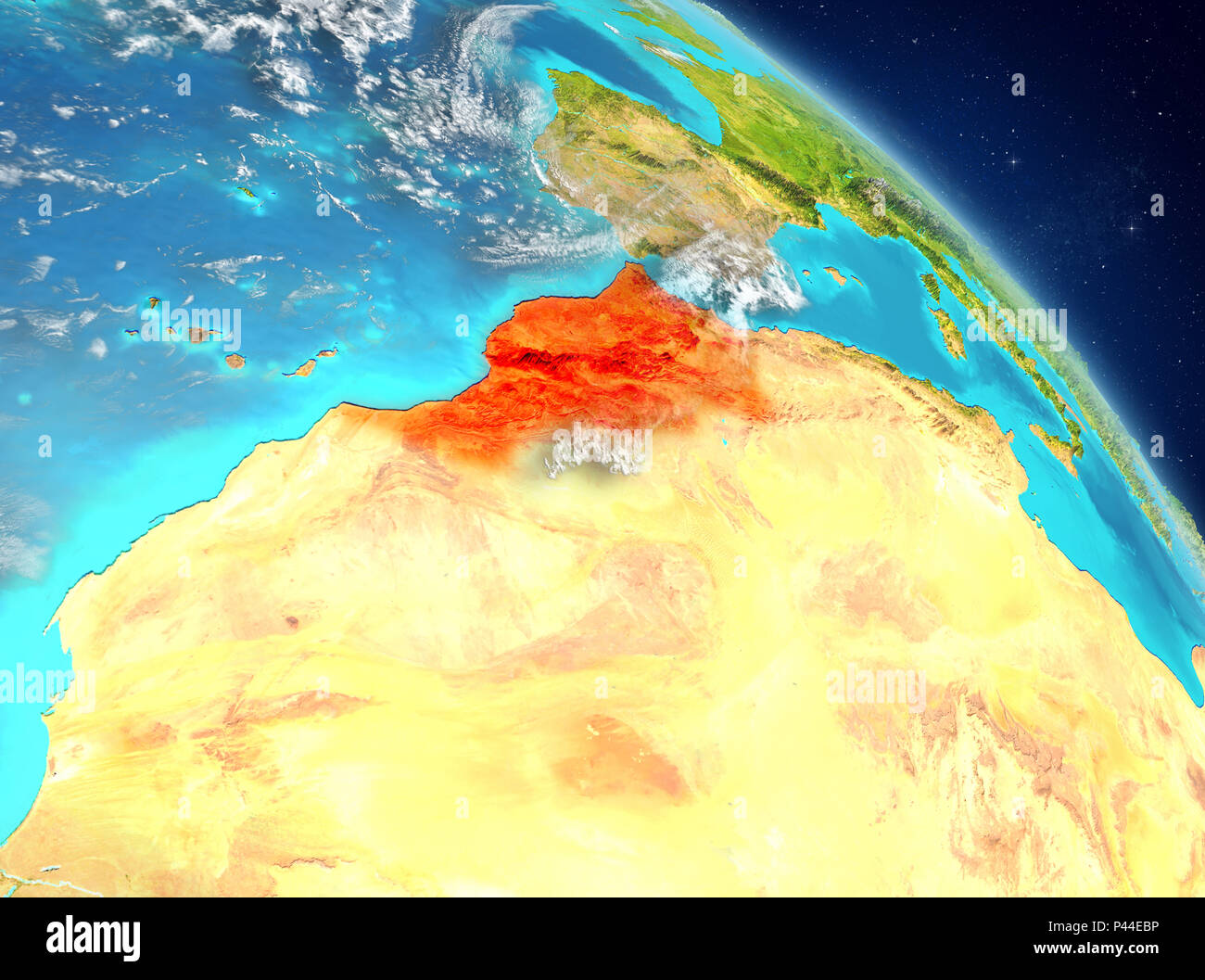 Illustration of Morocco as seen from Earth’s orbit. 3D illustration ...