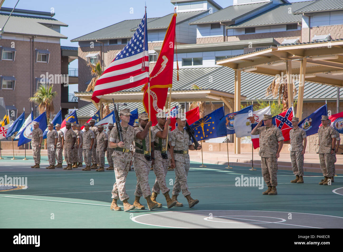The Marine Corps Logistics and Operations Group color guard takes its ...