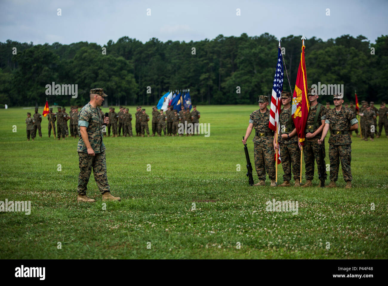During the MCT Battalion change of command ceremony at Camp Geiger ...