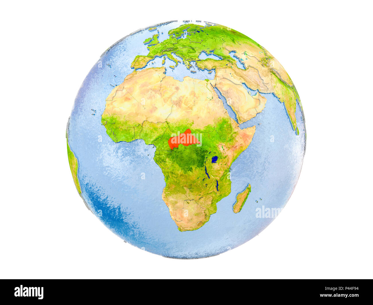 Central Africa highlighted in red on model of Earth. 3D illustration ...
