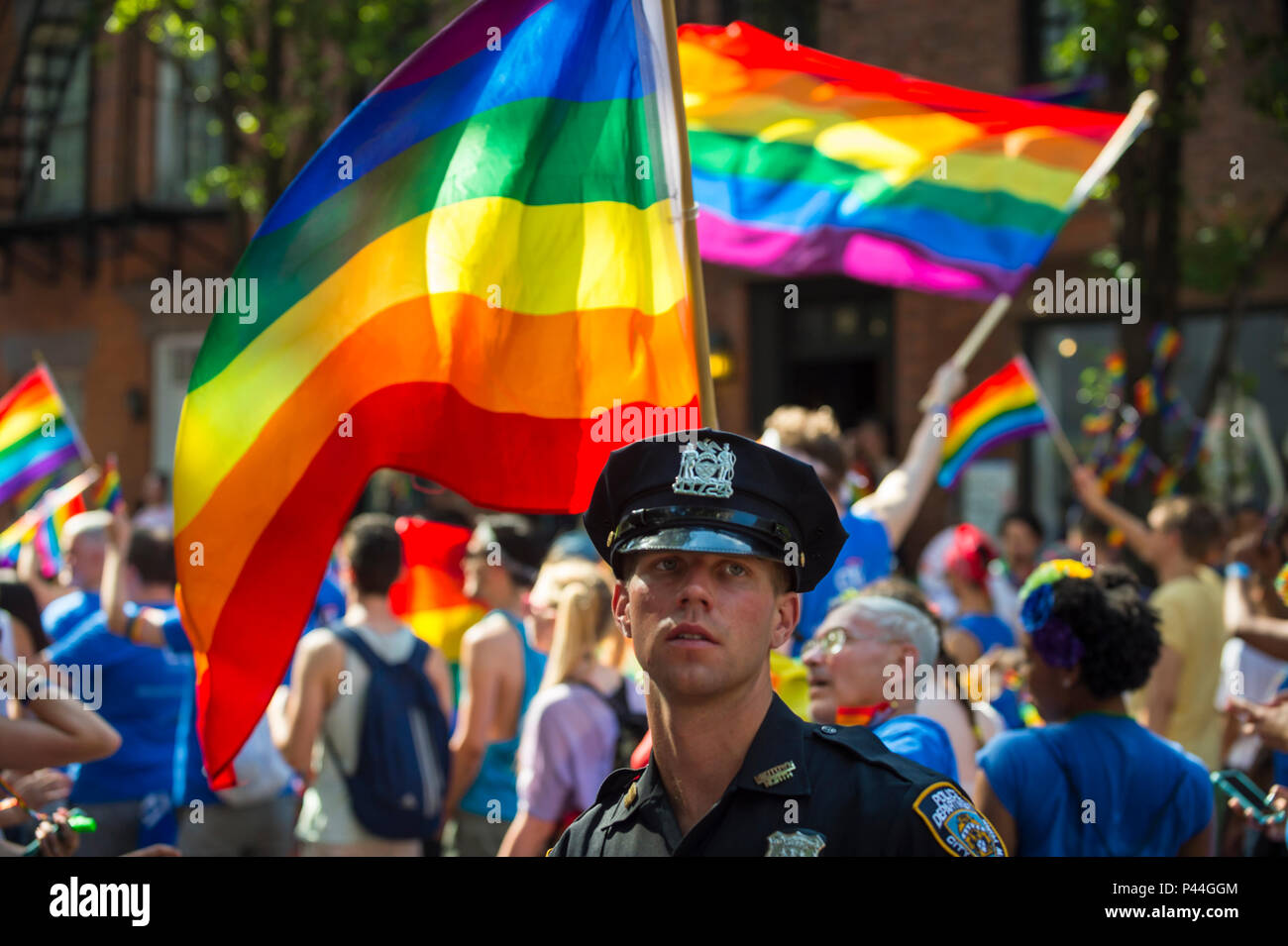 NEW YORK CITY - JUNE 25, 2017: Handsome NYPD Police officer provides ...